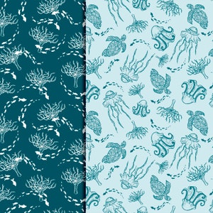 Watercolor Ocean Life Digital Paper Pack Sea Animals Instant Set ...