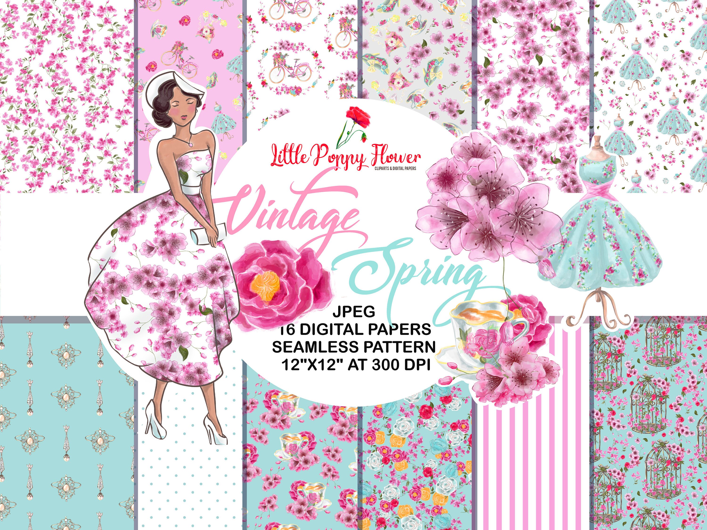 Vintage Digital Paper Pack, Scrapbook Craft, Scrapbooking Kit, Instant ...