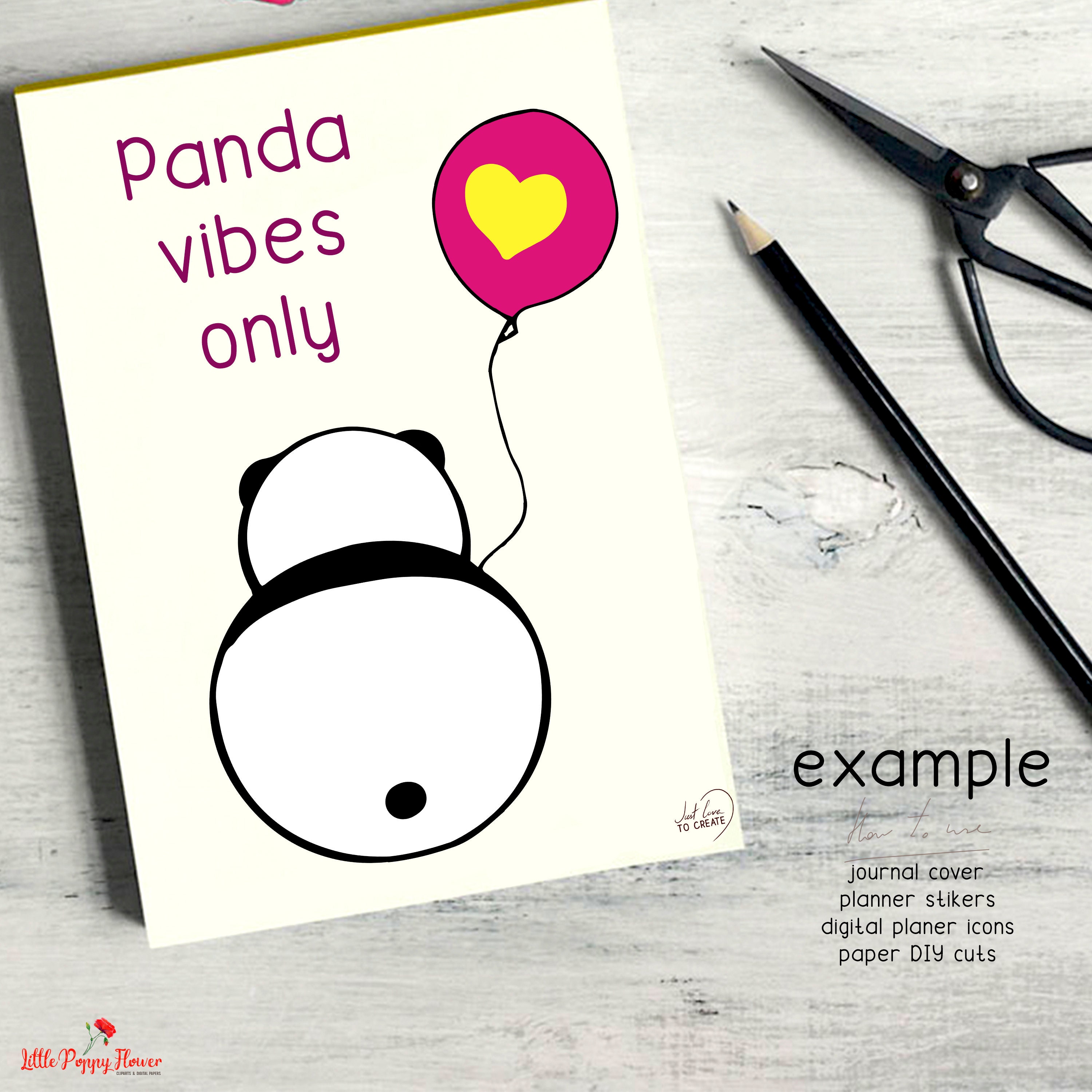Panda Digital Clipart, Cute Panda Stickers, Instant Download, Kawaii ...