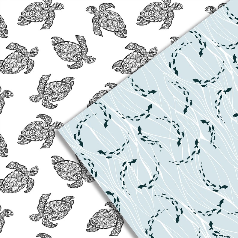 Watercolor Ocean Life Digital Paper Pack Sea Animals Instant Set ...