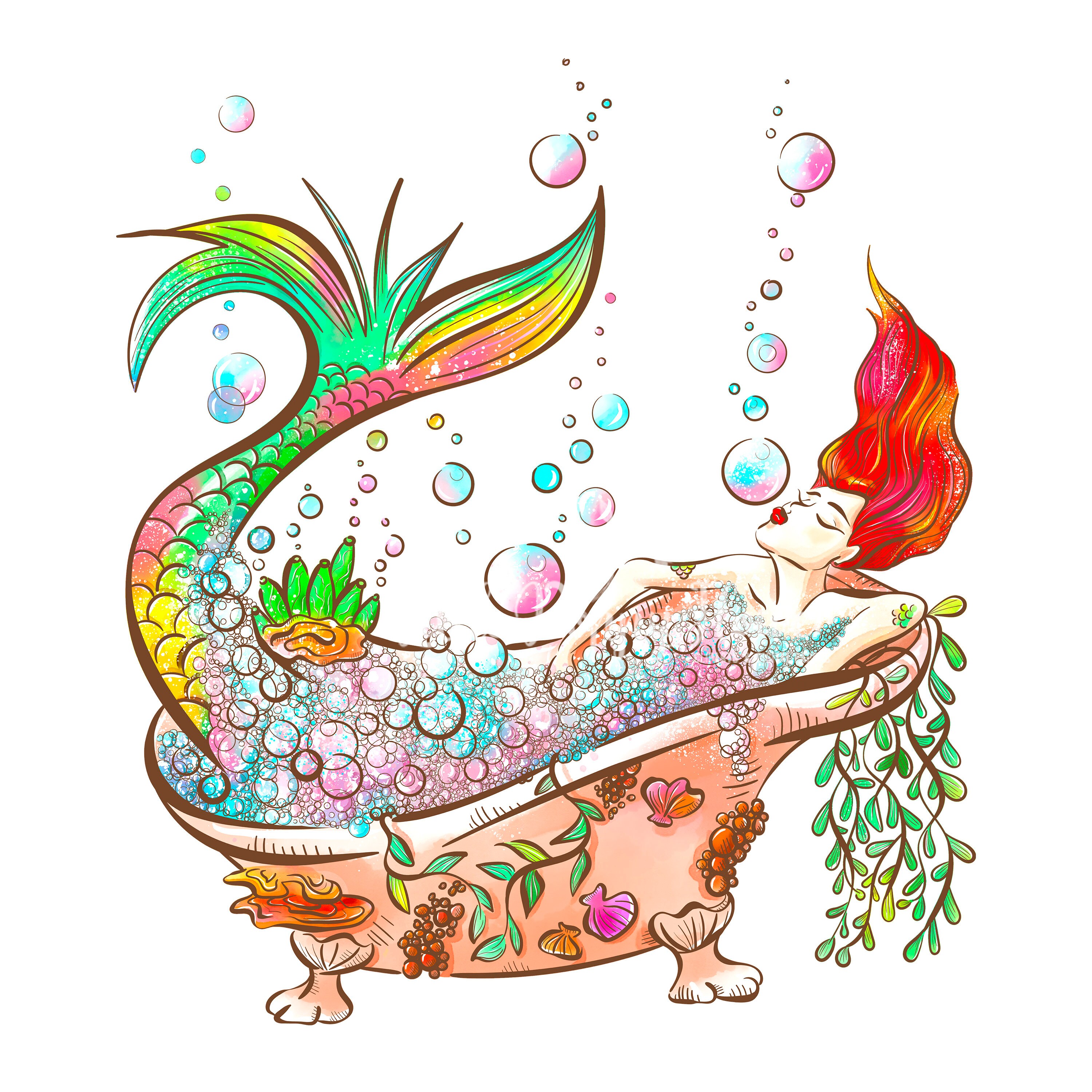 Mermaid Bath Spa Art, Mermaids Poster, Bathroom Wall Print, Home Decor ...