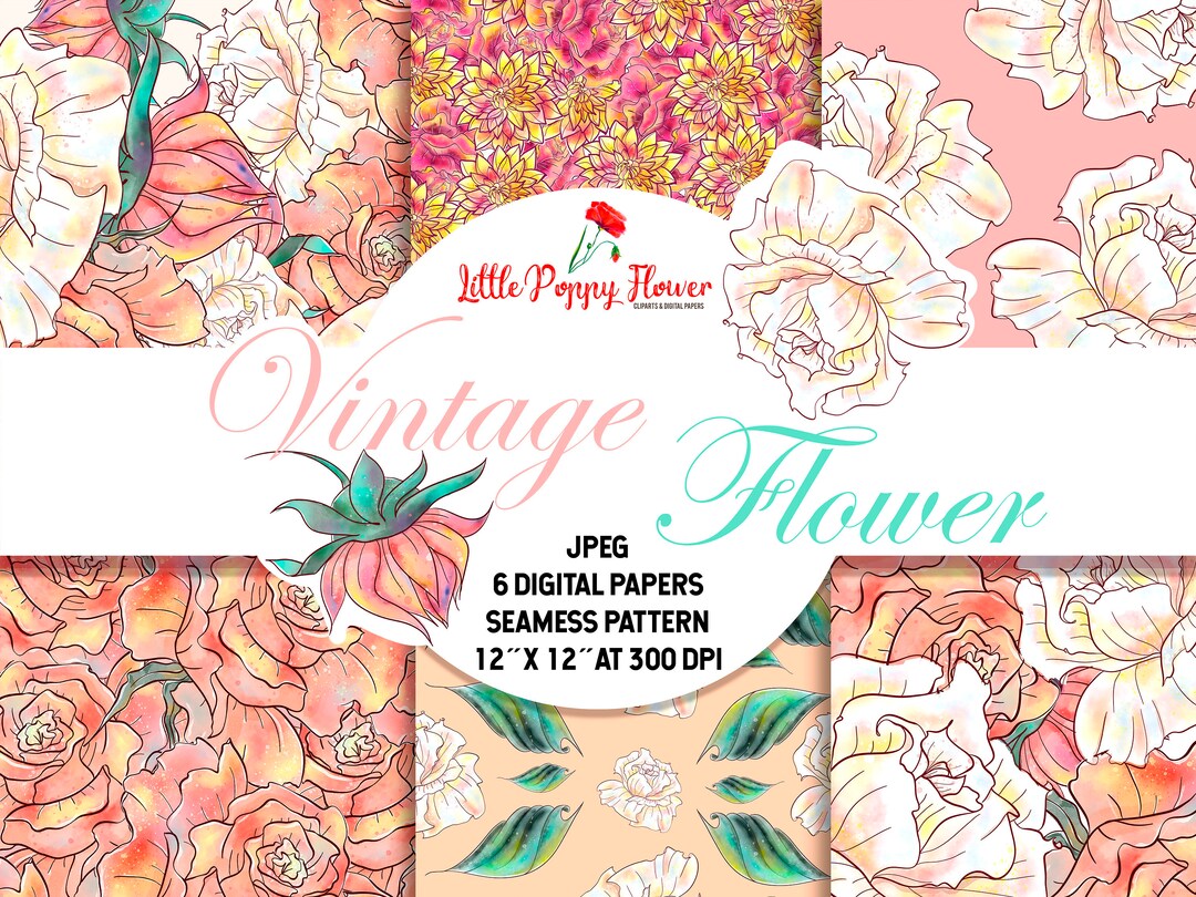Vintage Floral Digital Paper Pack, Scrapbooking, Scrapbook Kit ...