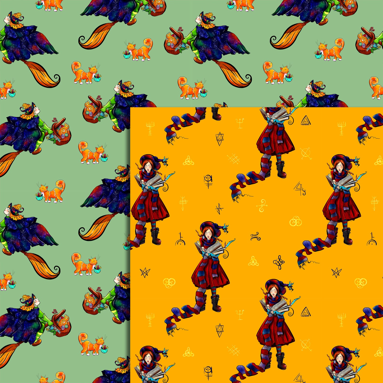 Witchcraft Digital Paper Pack Files, Witches Scrapbook Craft, Witch ...