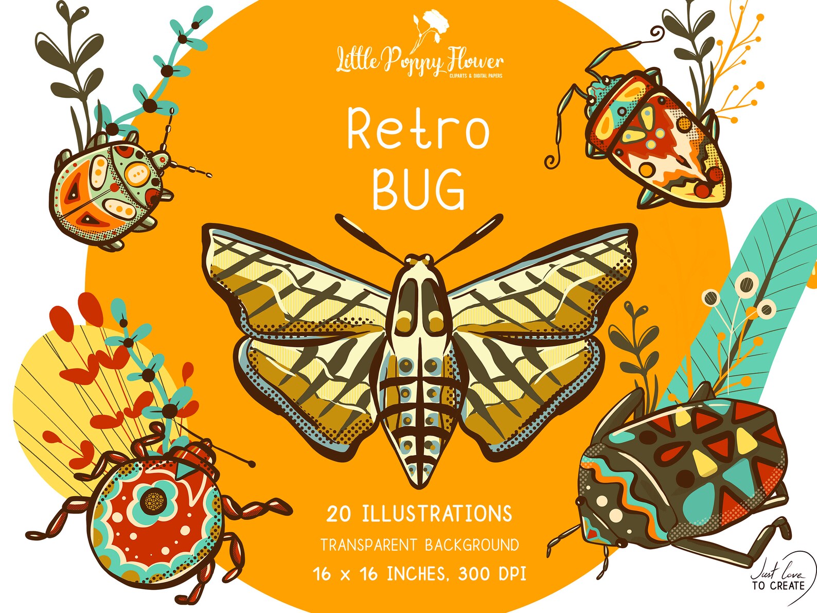 Retro Insects Clipart Png Bundle Bug Illustration Set Beetle - Etsy