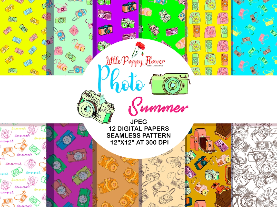 Hand Drawn Cameras Digital Papers, Photocamera, Retro Photo Camera ...