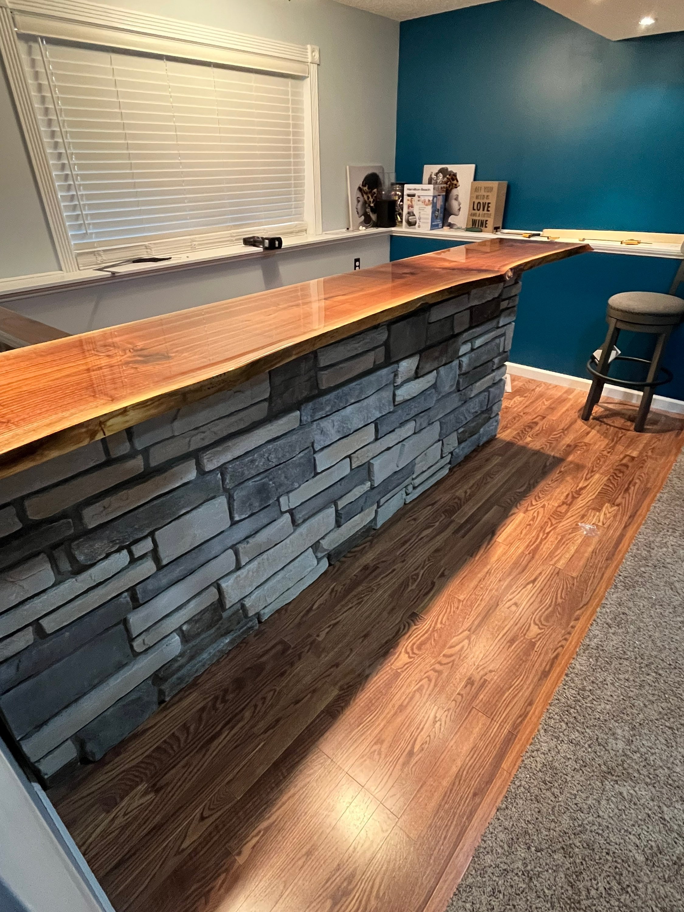 Custom Live Edge Walnut Top, Stone Base Indoor Bar. - Etsy