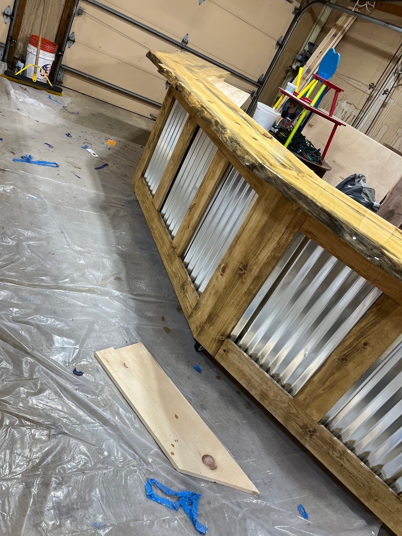 Custom Live Edge Epoxy Bar With Galvanized Tin Accents - Etsy