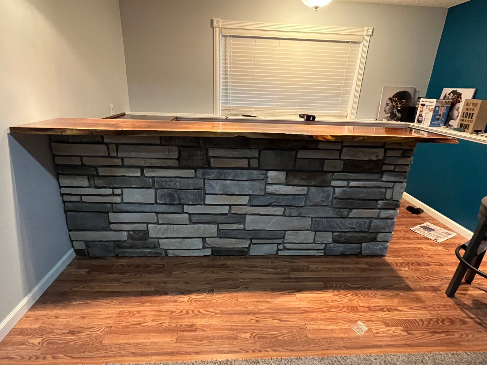 Custom Live Edge Walnut Top, Stone Base Indoor Bar. - Etsy