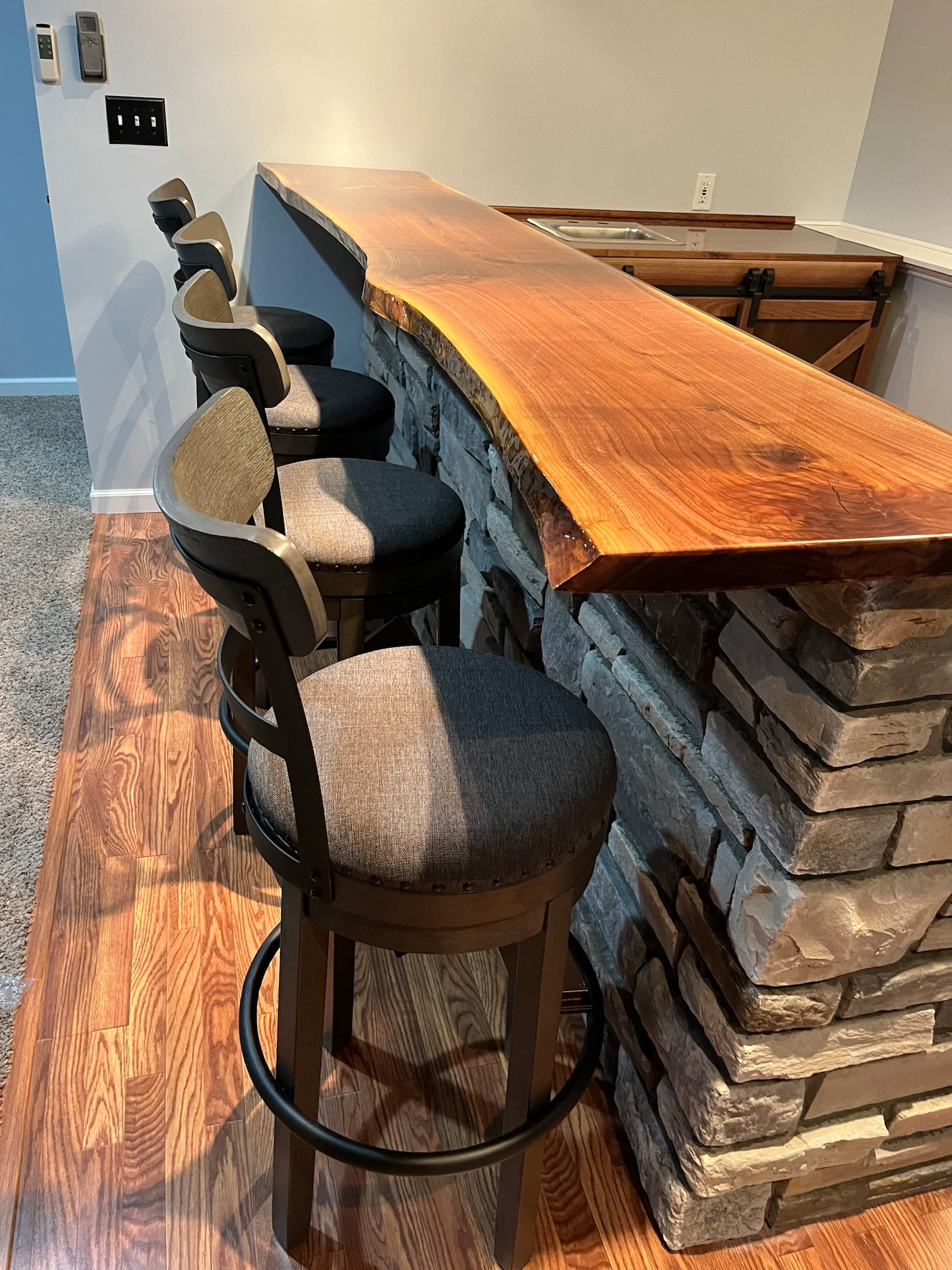 Custom Live Edge Walnut Top, Stone Base Indoor Bar. - Etsy