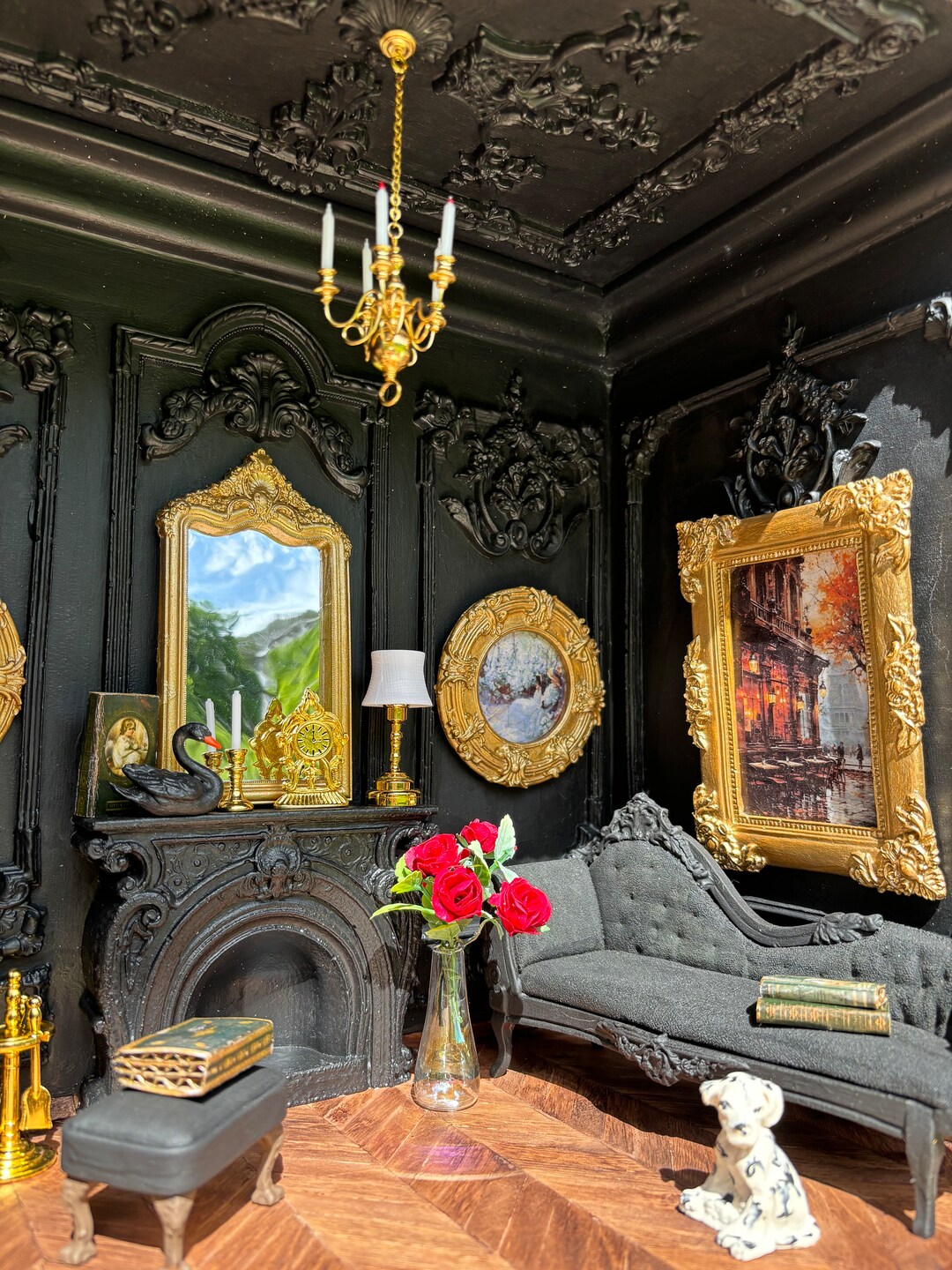 Black Classic Mini Room, Miniature 1:12 - Etsy