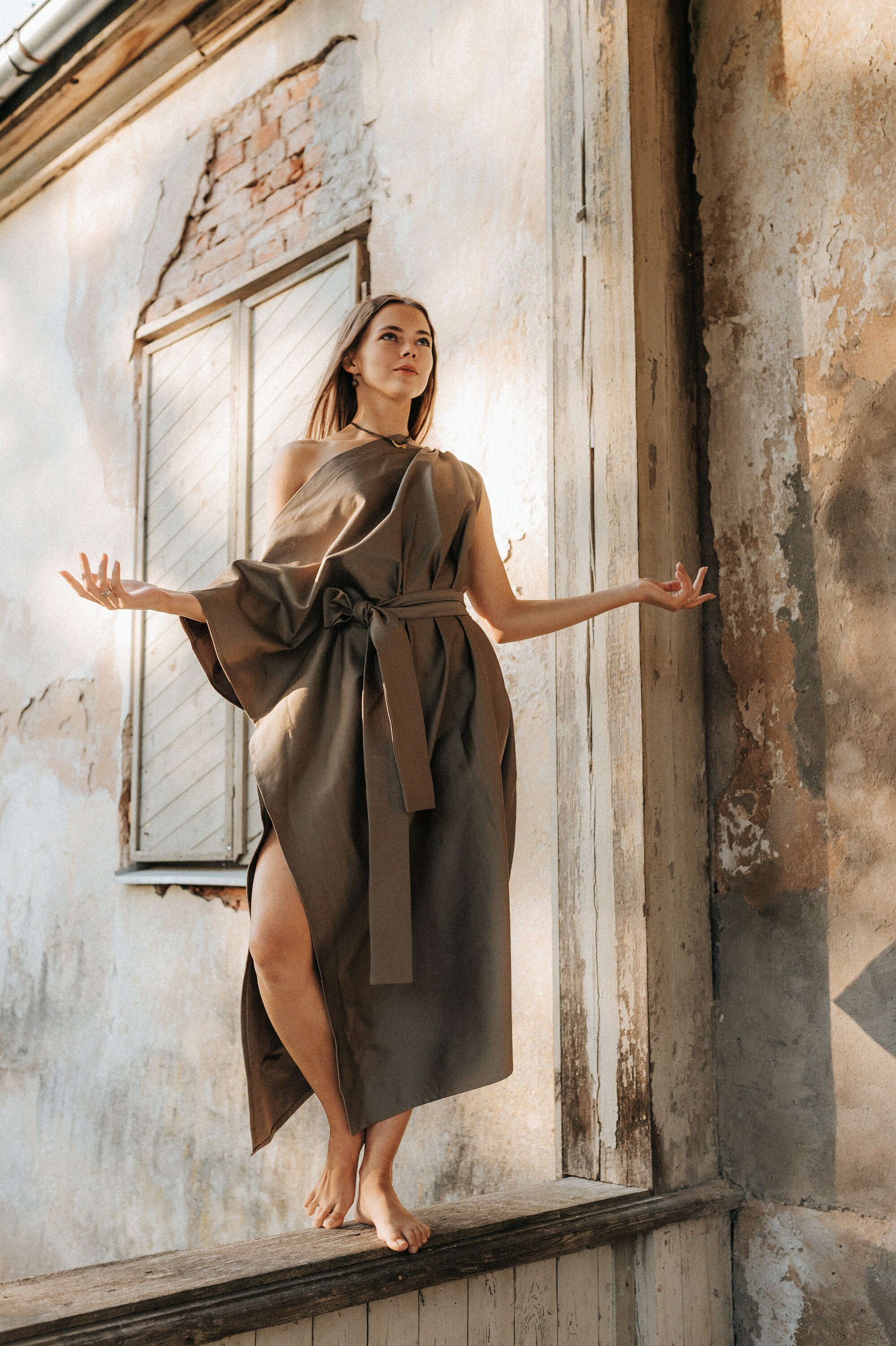 One Shoulder Greek Goddess Dress Organic Cotton Sateen Luxury Ceremony ...