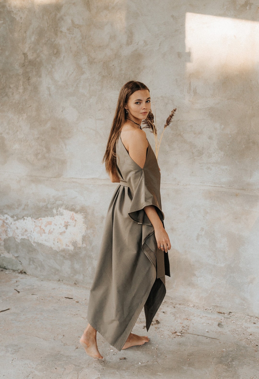 One Shoulder Greek Goddess Dress Organic Cotton Sateen Luxury Ceremony ...