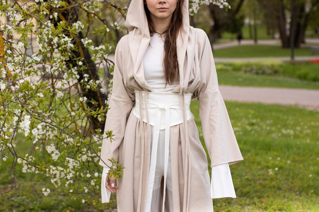 Organic Fleece Priestess Mantle ~ Hooded Bohemian Duster Coat ~ Warm ...