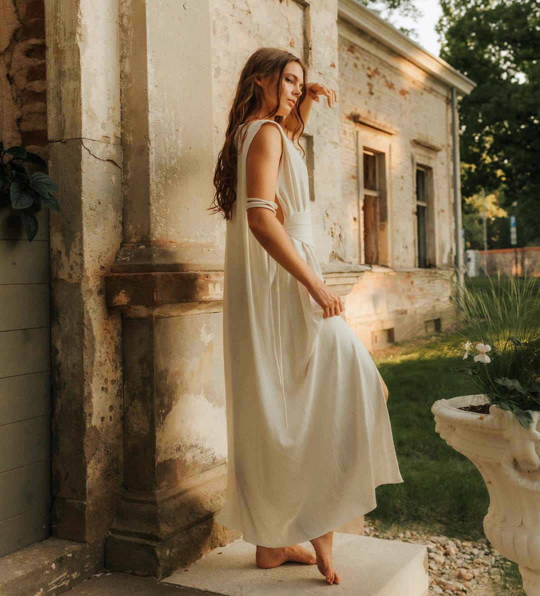 Hemp Knit Greek Goddess Dress ~ Royal Natural Priestess Slit Dress ...