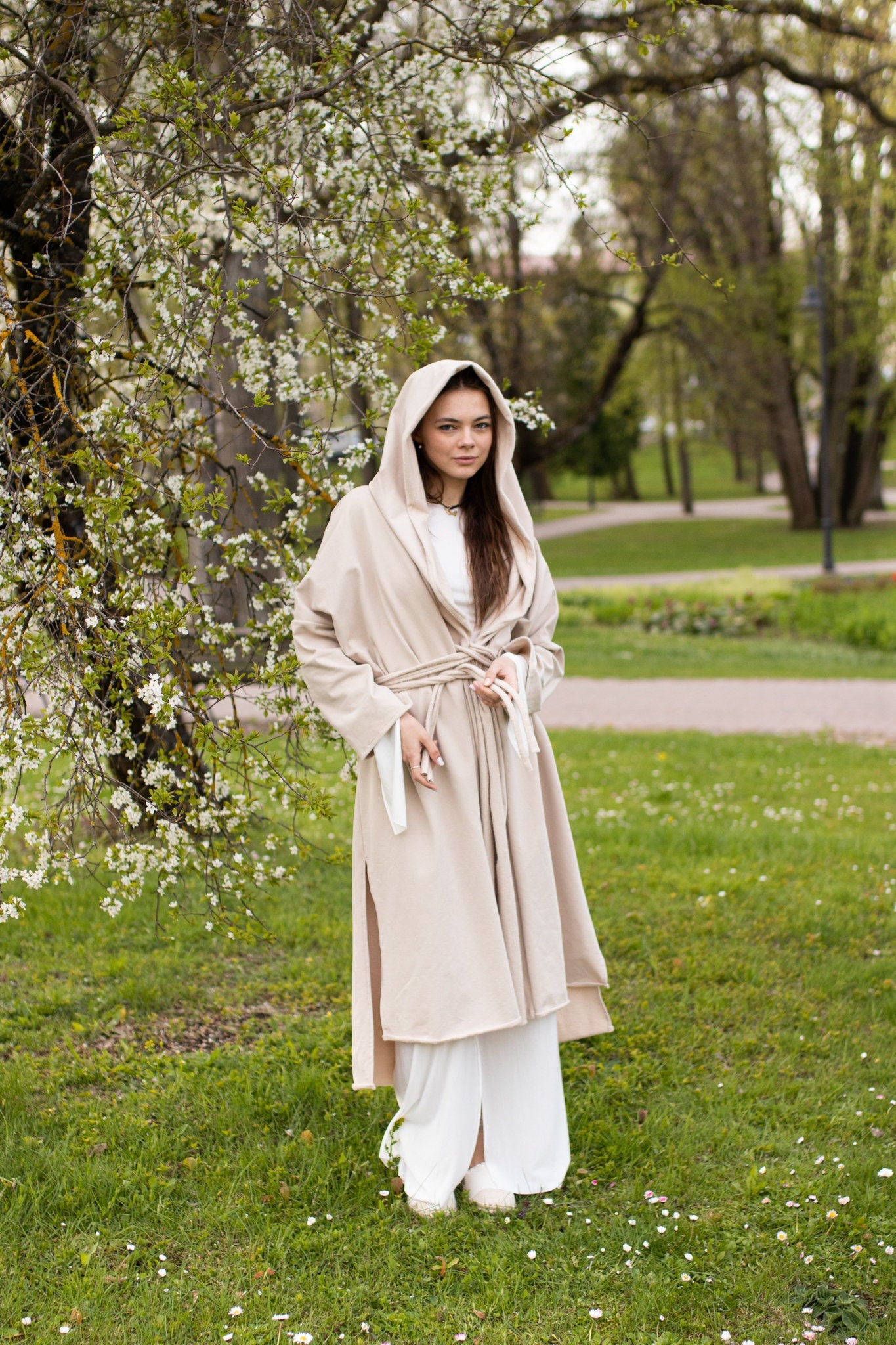 Organic Fleece Priestess Mantle Hooded Bohemian Duster Coat Warm Cotton ...