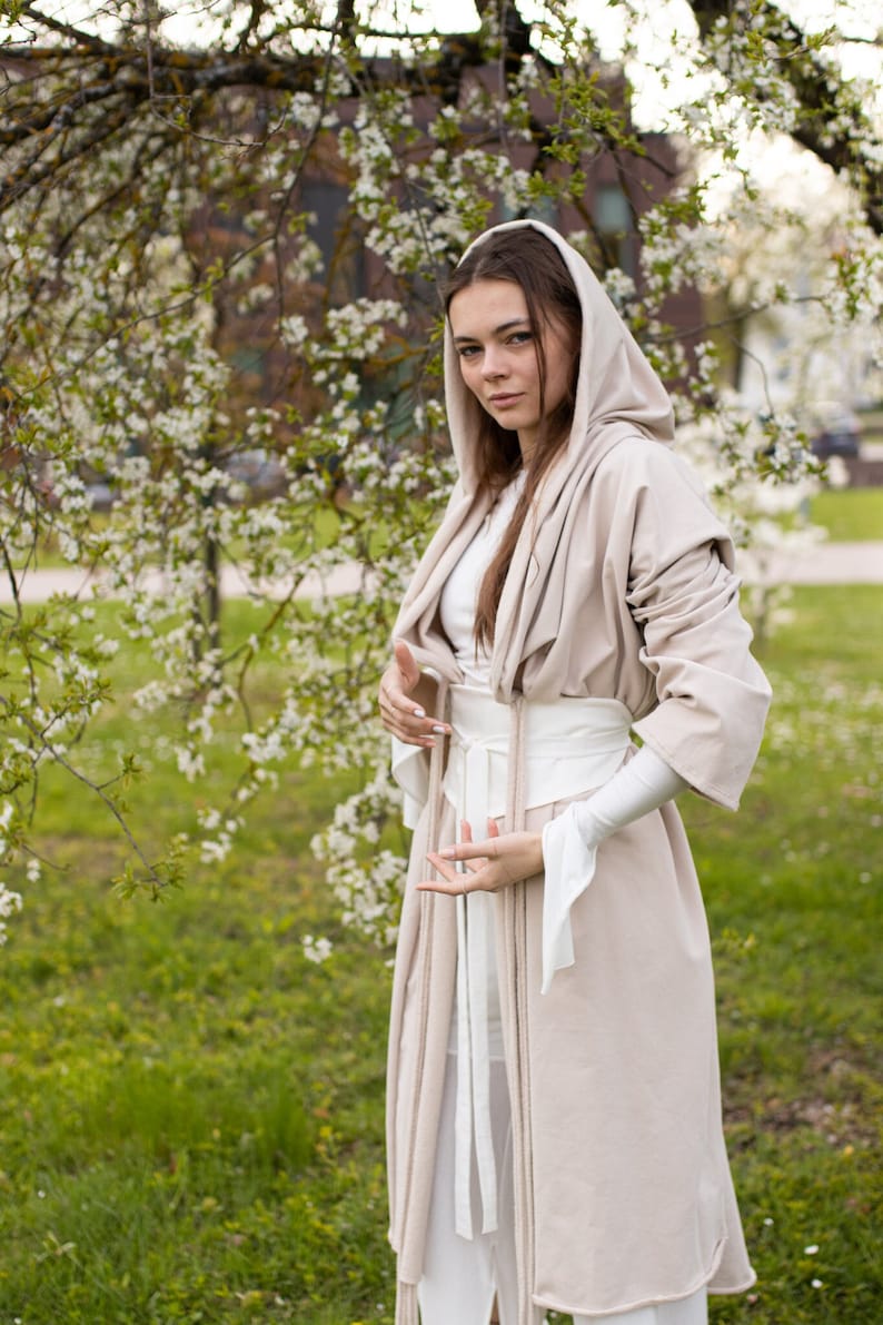 Organic Fleece Priestess Mantle Hooded Bohemian Duster Coat Warm Cotton ...