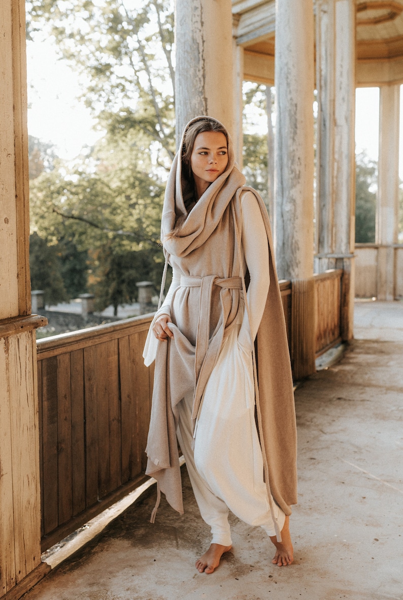 Warm Priestess Organic Cotton Hood Kaftan Shawl Cloak ~ Shamanic Cover ...
