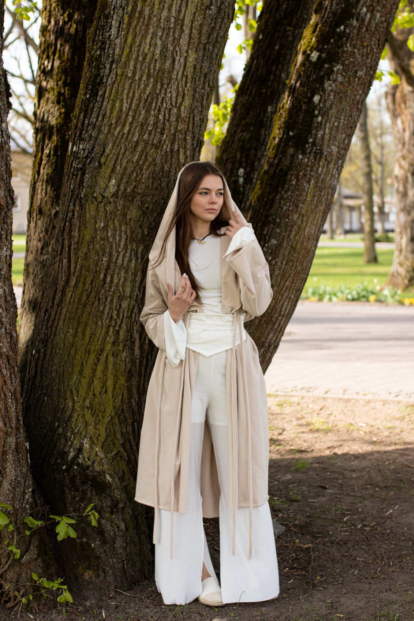 Organic Fleece Priestess Mantle Hooded Bohemian Duster Coat Warm Cotton ...