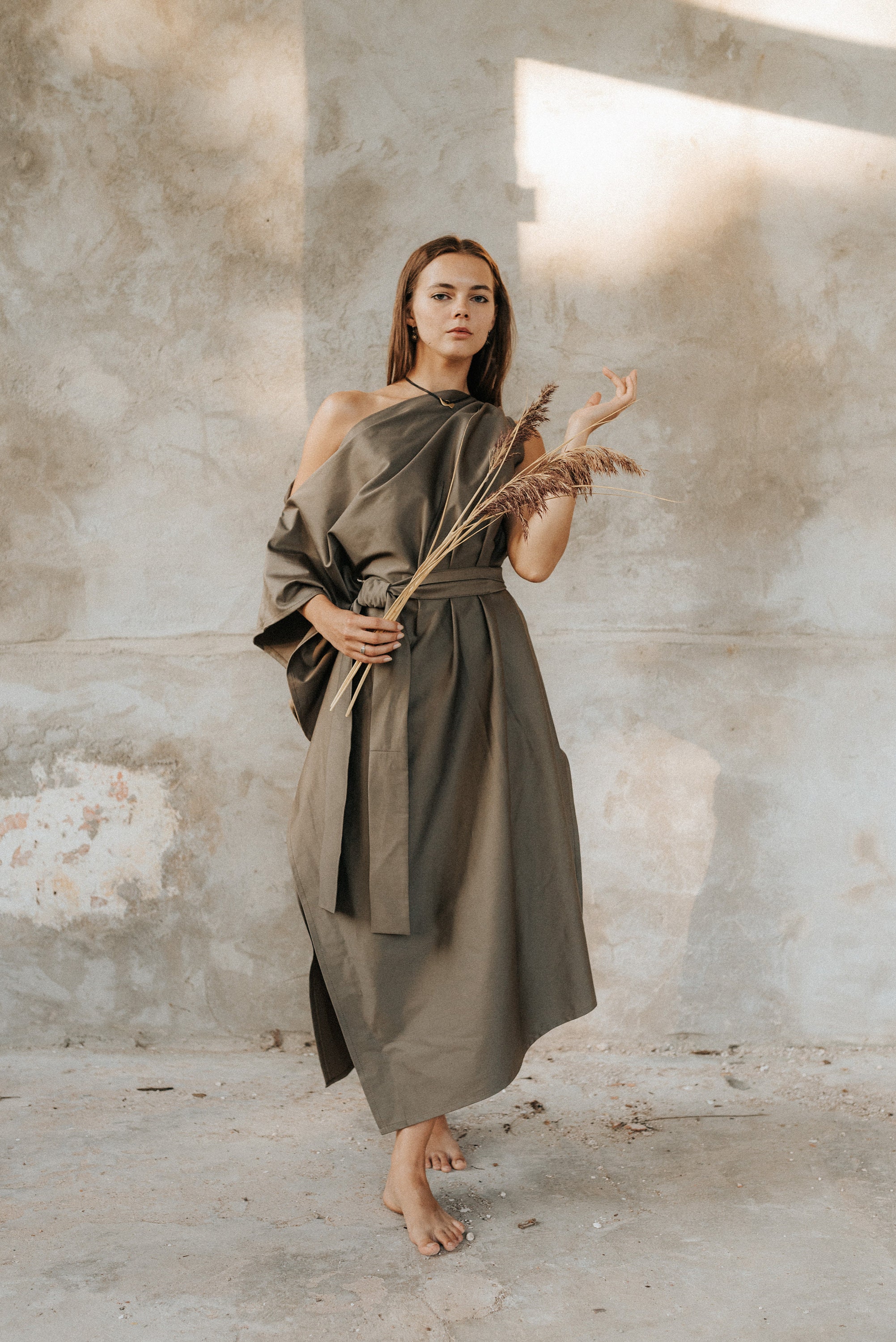 One Shoulder Greek Goddess Dress Organic Cotton Sateen Luxury Ceremony ...