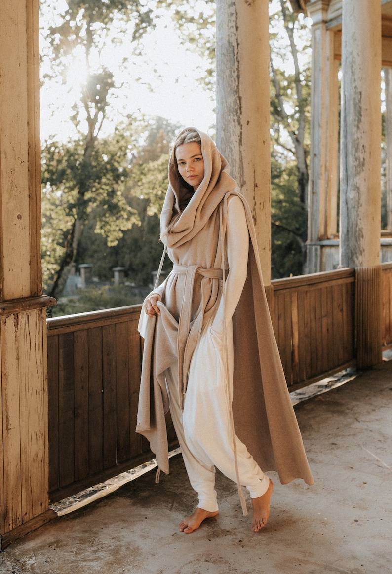 Warm Priestess Organic Cotton Hood Kaftan Shawl Cloak ~ Shamanic Cover ...