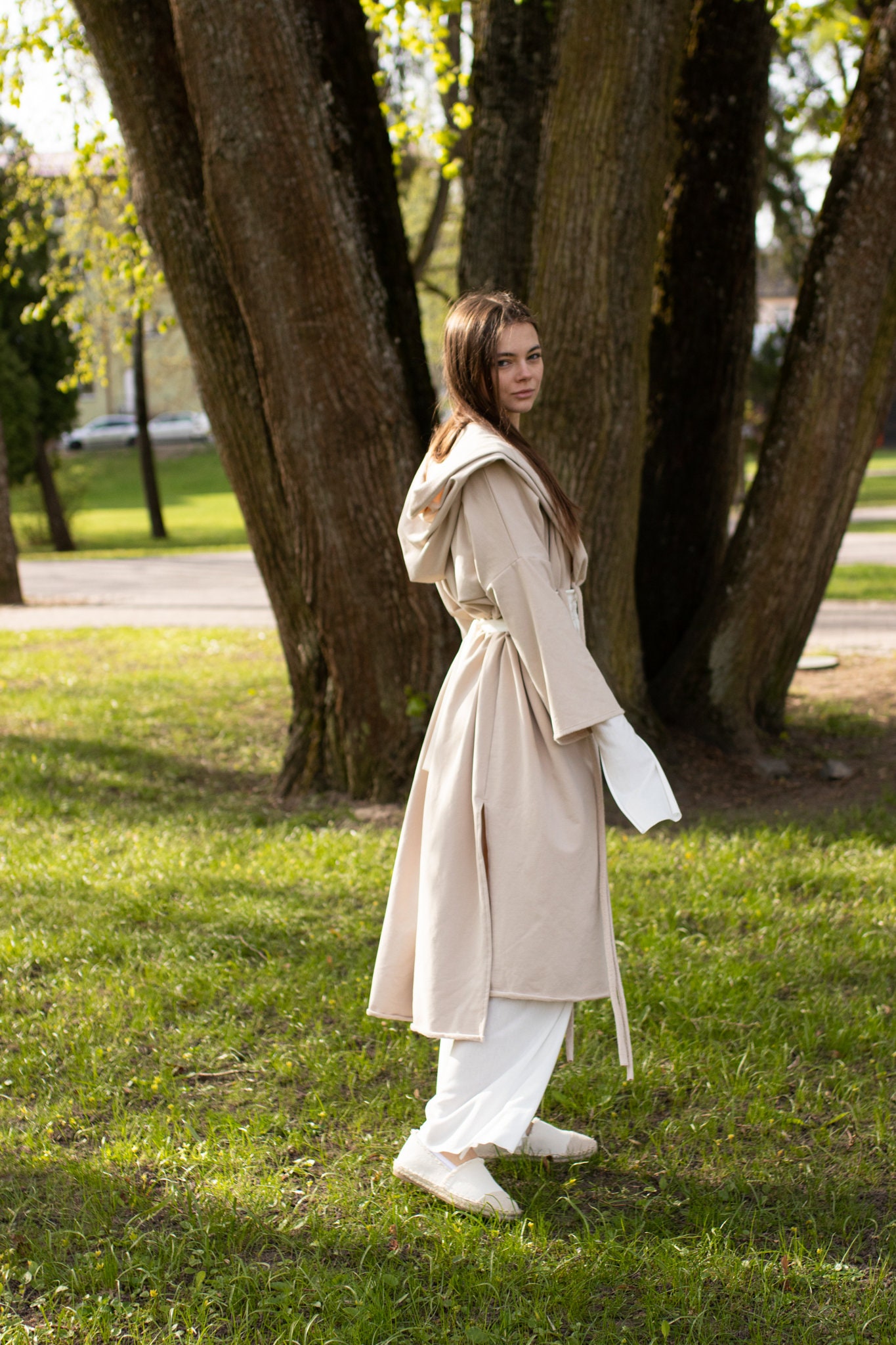 Organic Fleece Priestess Mantle Hooded Bohemian Duster Coat Warm Cotton ...