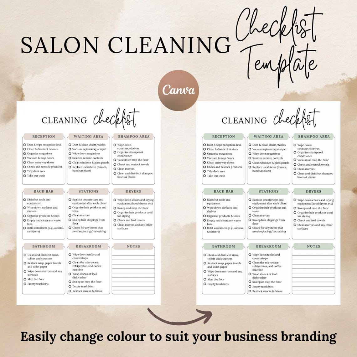 Hair Salon Cleaning Checklist | Cleaning Checklist Canva Template ...