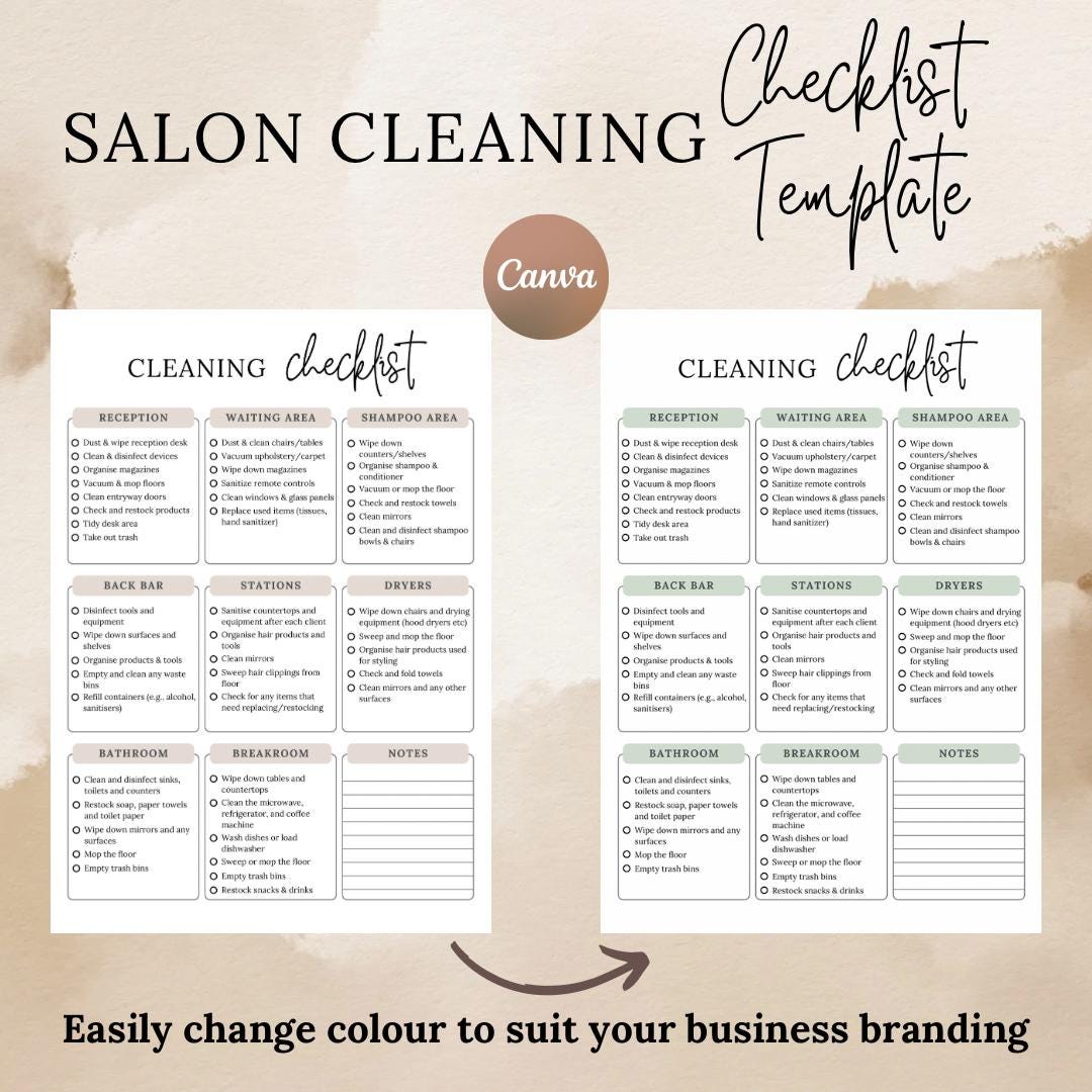 Hair Salon Cleaning Checklist | Cleaning Checklist Canva Template ...