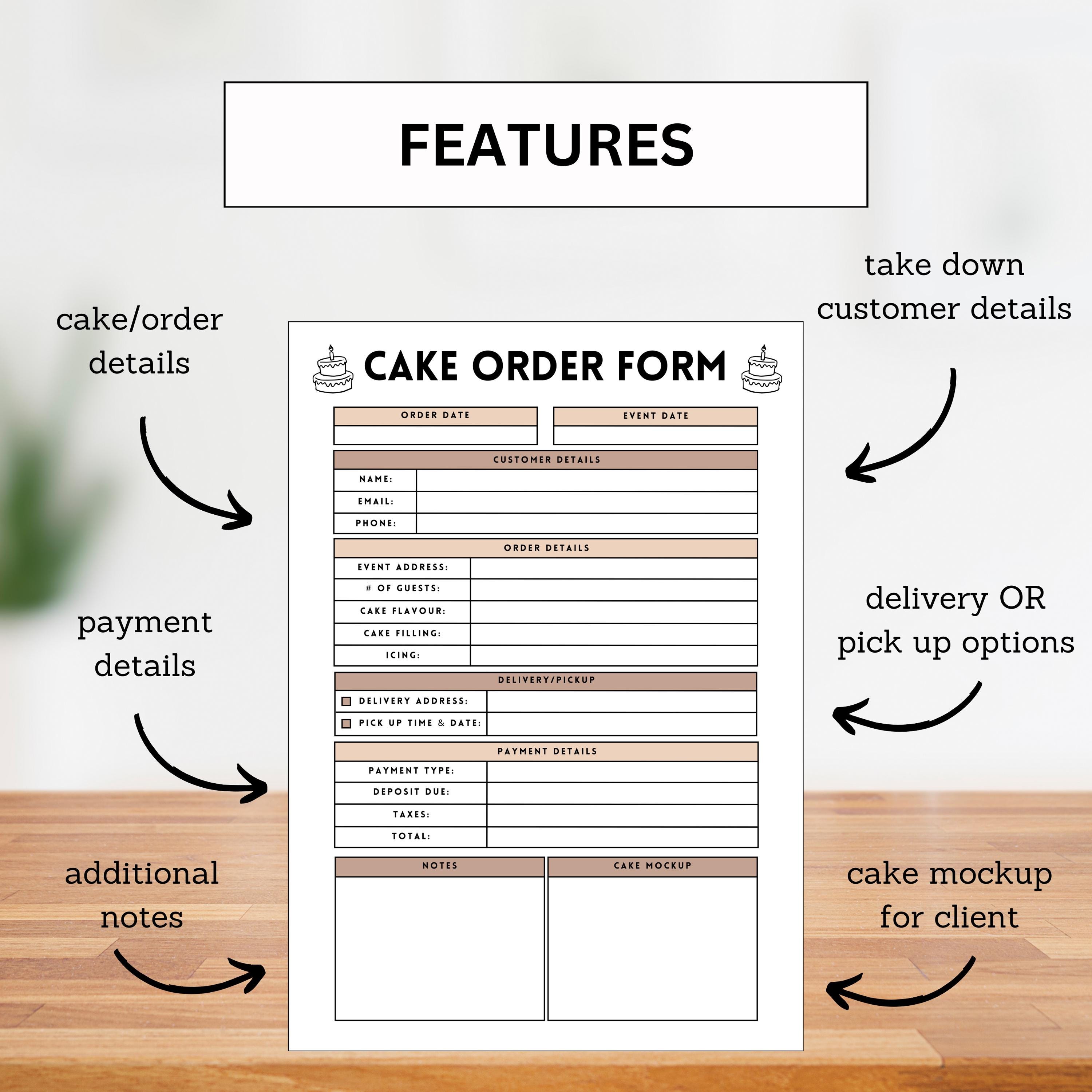 Cake Order Form Template | Cake Order Invoice | Bakery Order Form ...