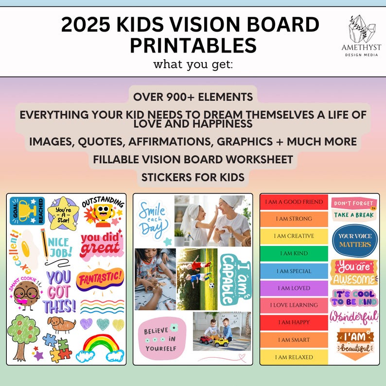 Vision Board Printables | 2025 | Kids | Vision Board Kit | Vision Board ...