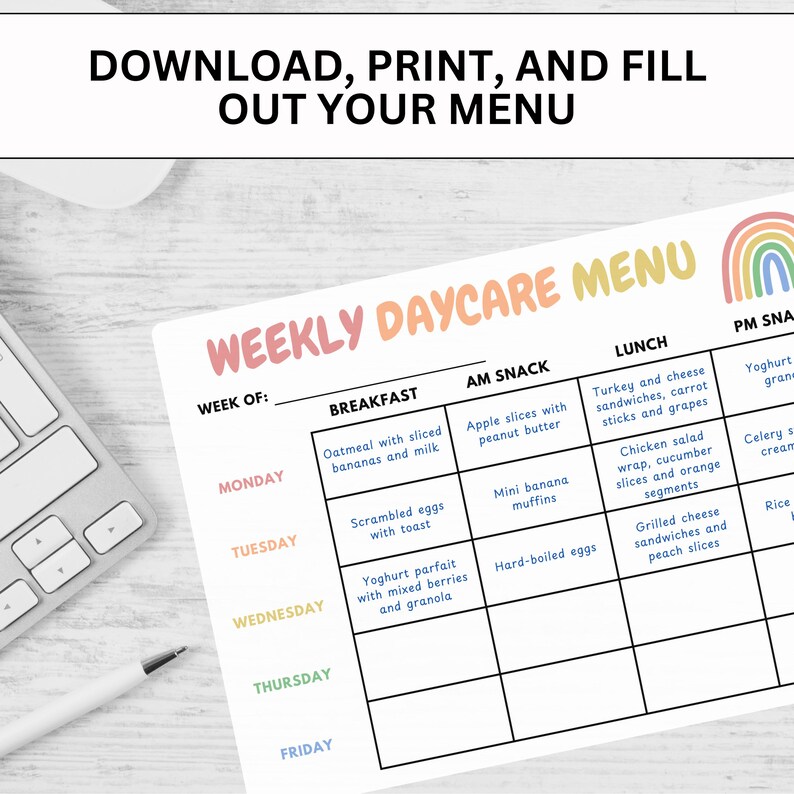 Daycare Weekly Menu | Daycare Meal Plan | Family Meal Planner | Home ...