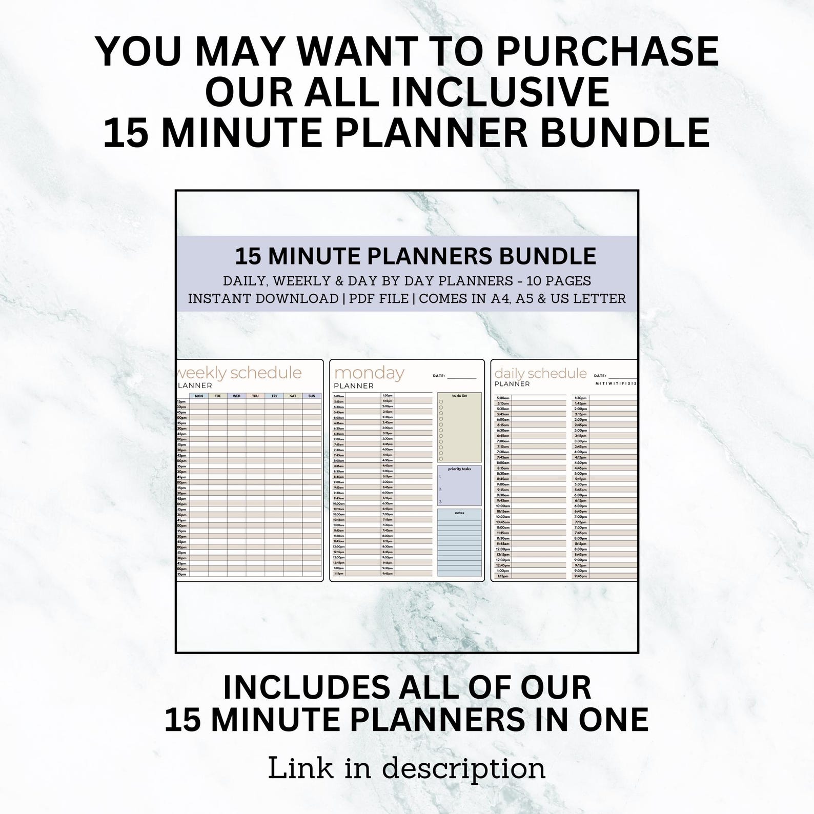 15 Minute Weekly Planner | 15 Minute Planner | 15 Minutes Planner ...