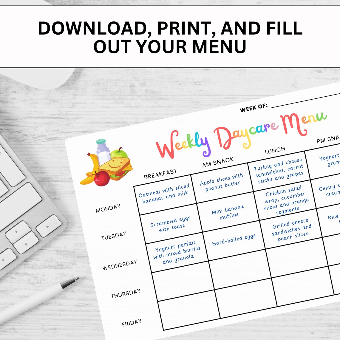 Daycare Weekly Menu | Daycare Meal Plan | Family Meal Planner | Home ...