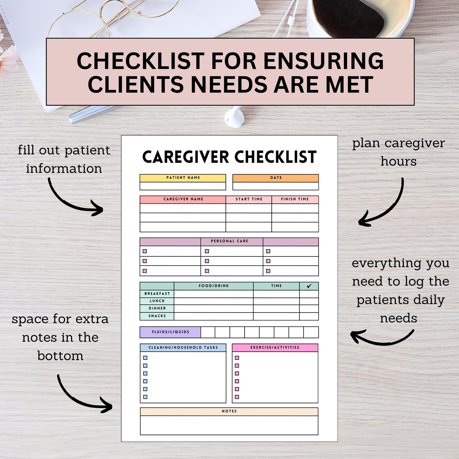 Caregiver Checklist Printable | Caregiver Daily Log | Caregiver Daily ...
