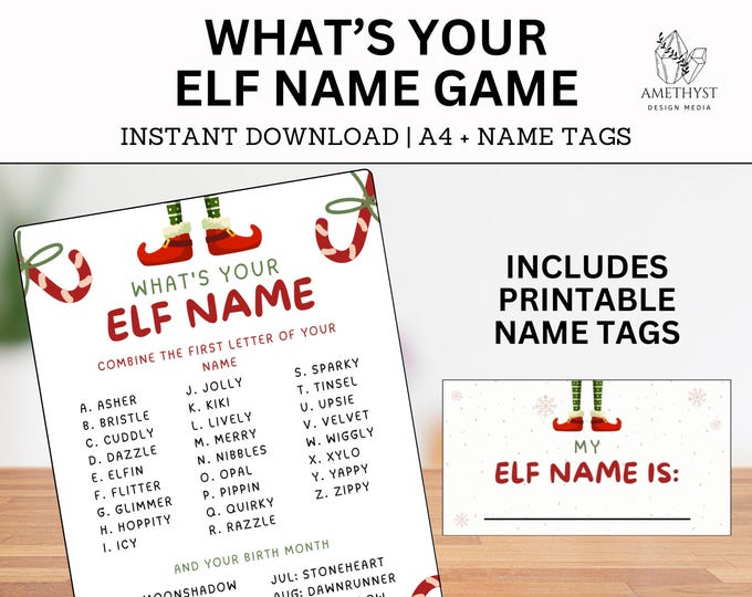 What's Your Elf Name, Name Tags. Printable Download, Christmas Party ...