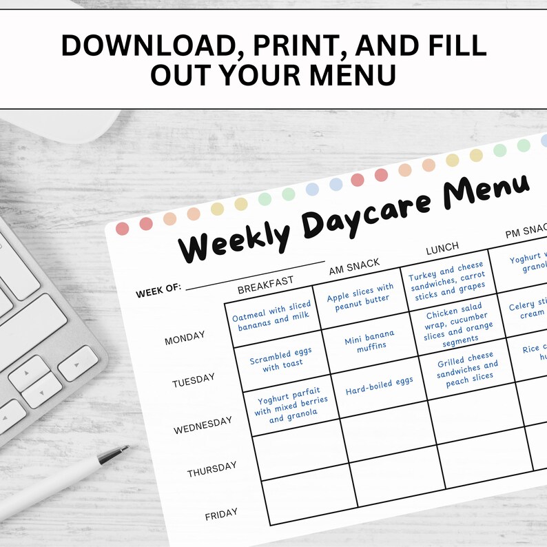 Daycare Weekly Menu | Daycare Meal Plan | Family Meal Planner | Home ...