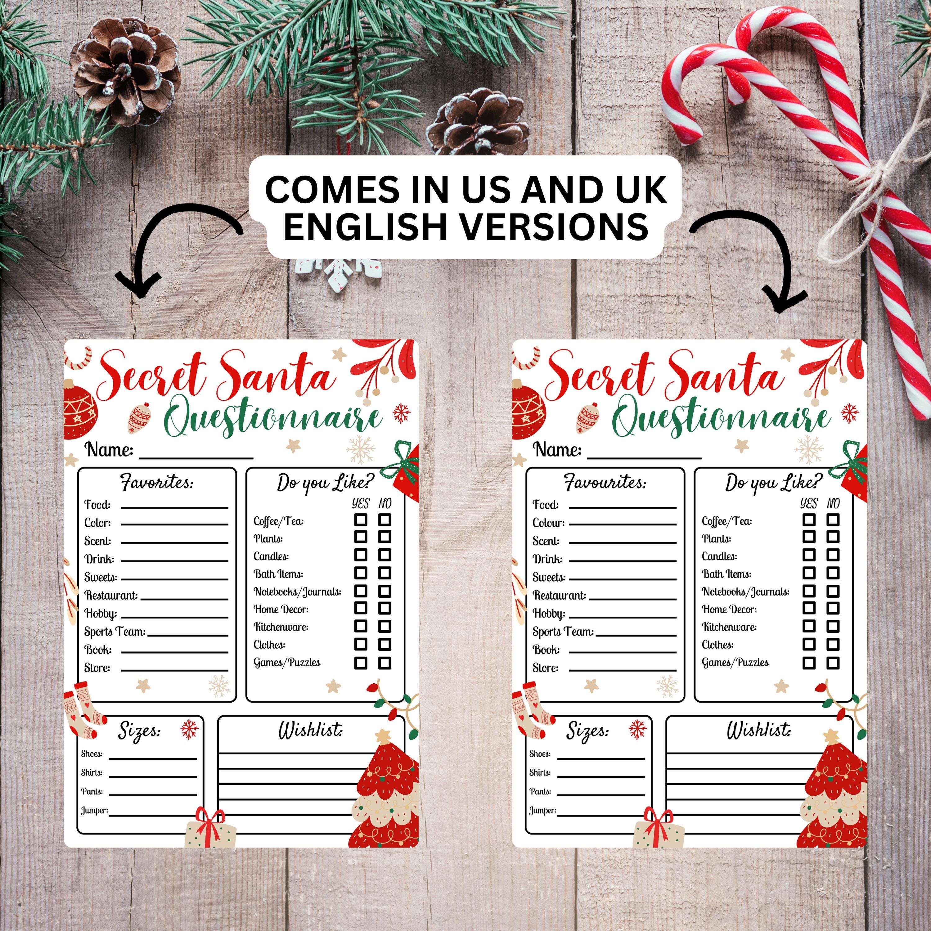 Printable Secret Santa Questionnaire | Christmas Survey | Adult ...