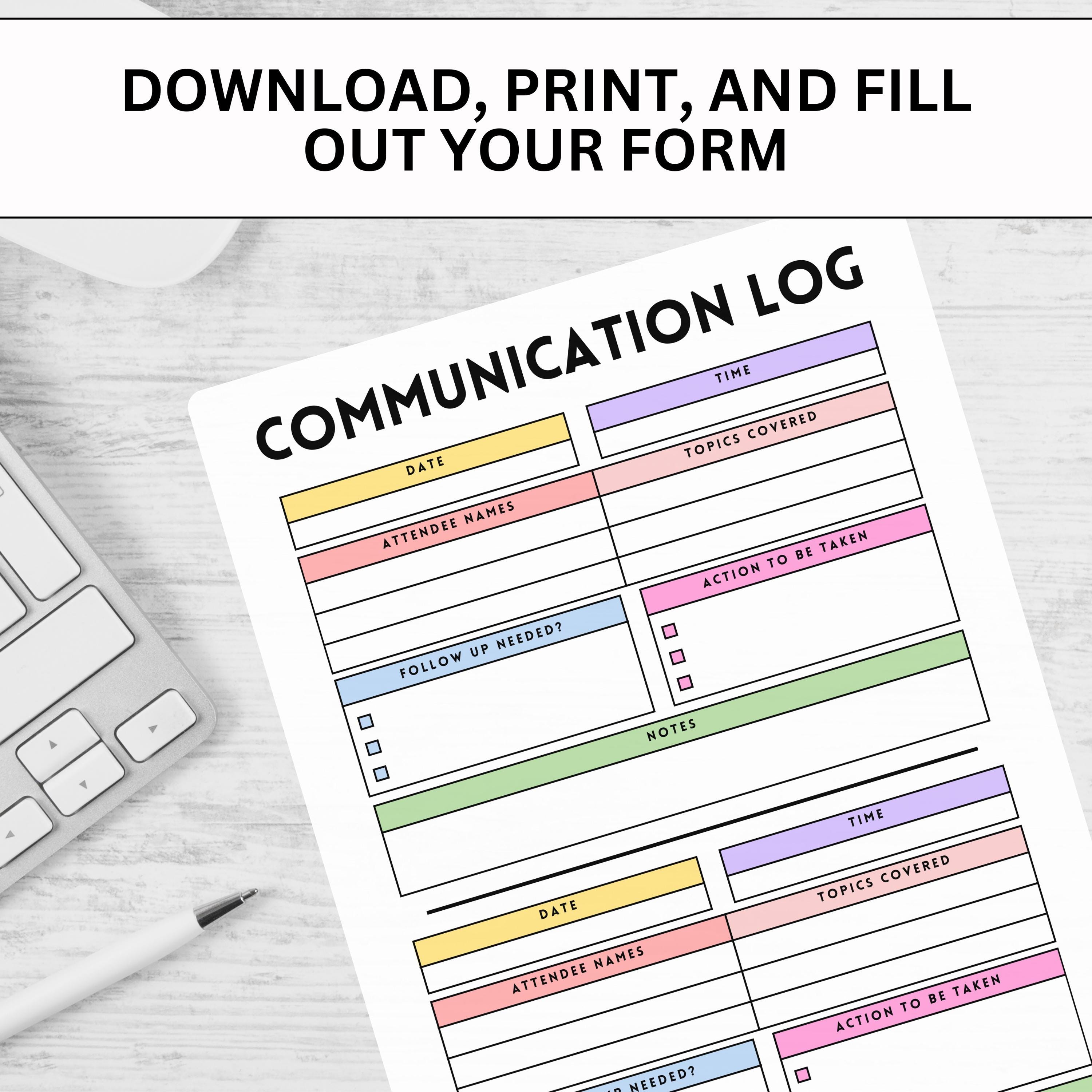 Printable Communication Log | Teacher Communication Log | Communication ...