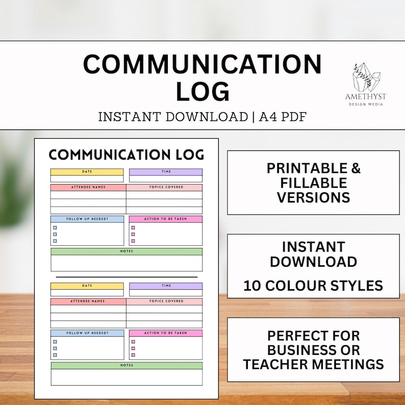 Printable Communication Log | Teacher Communication Log | Communication ...