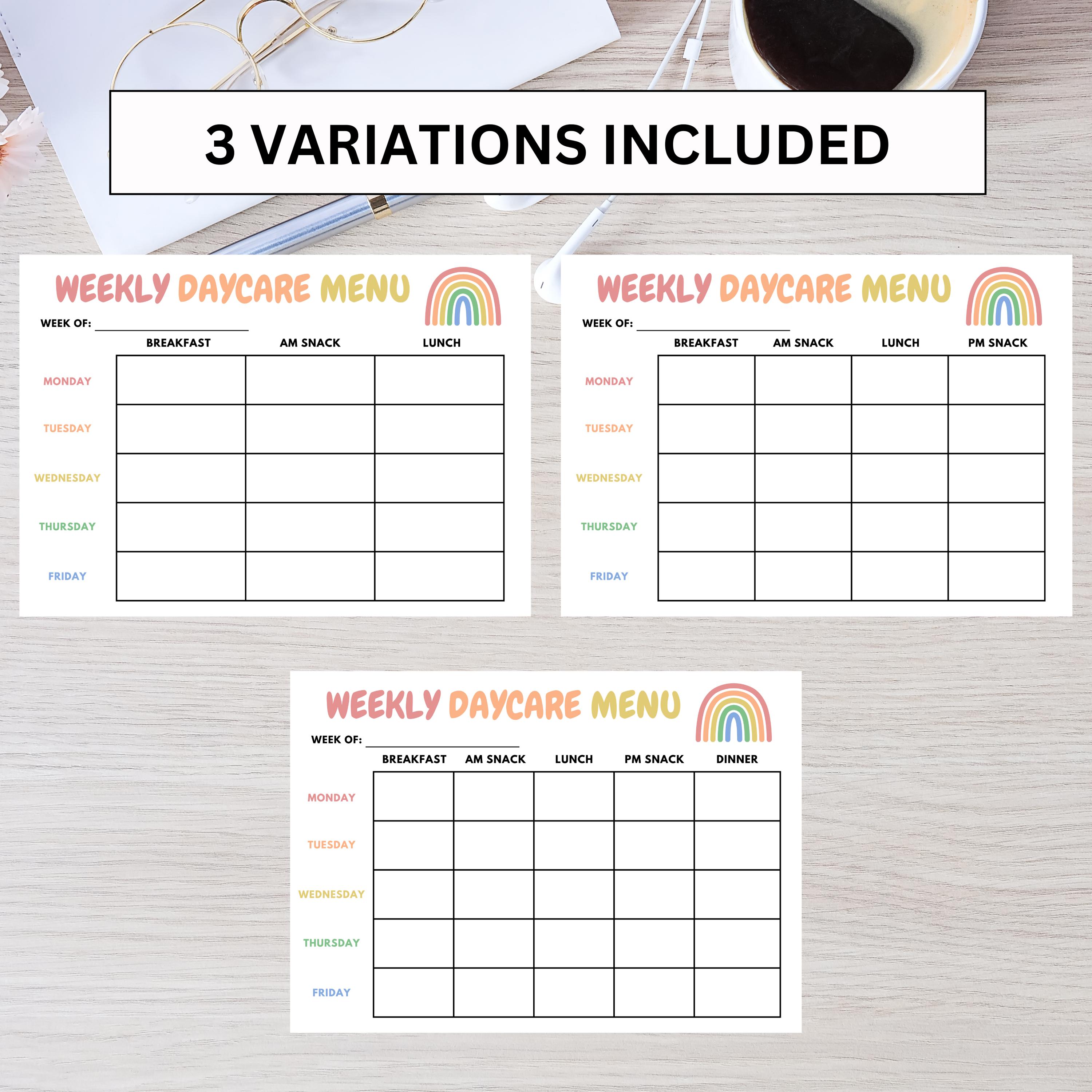 Daycare Weekly Menu | Daycare Meal Plan | Family Meal Planner | Home ...