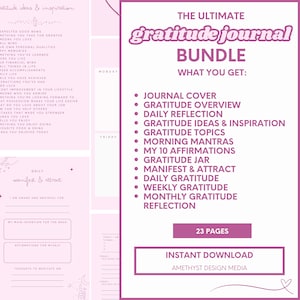 Downloadable Pink Gratitude Journal Bundle Mindfulness & Positivity ...