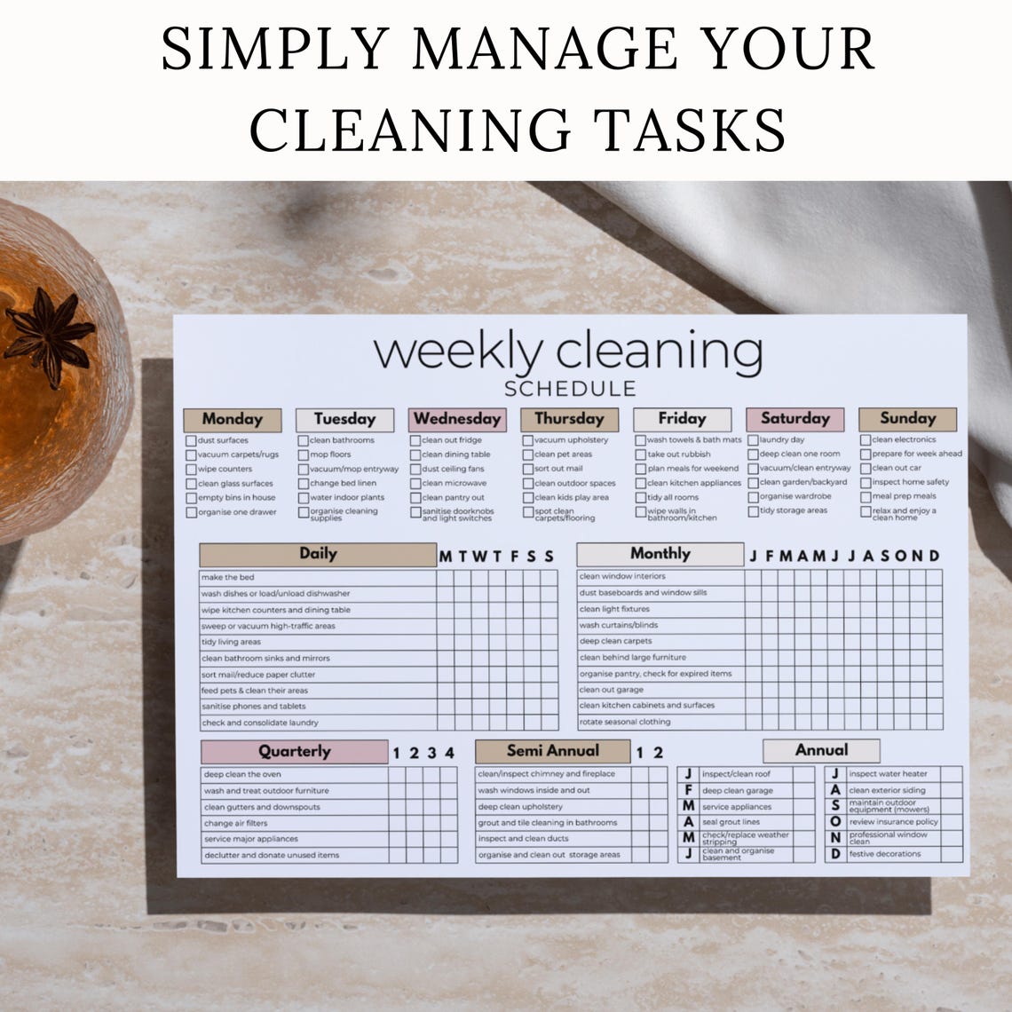 EDITABLE Cleaning Checklist | Aesthetic | Cleaning Schedule | Cleaning ...