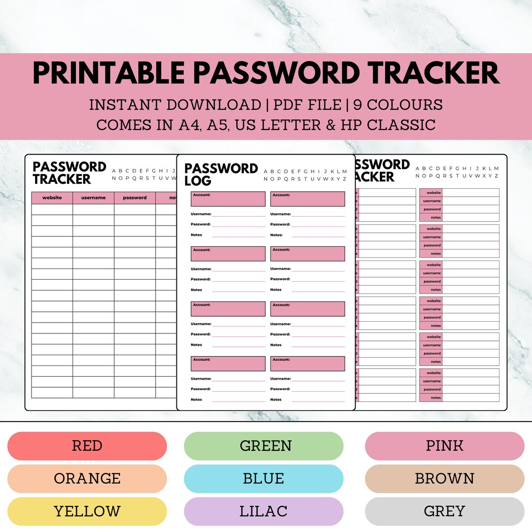 Password Tracker Bundle Printable | Password Log | Password Keeper ...