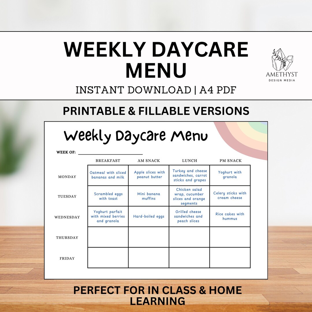 Daycare Weekly Menu | Daycare Meal Plan | Family Meal Planner | Home ...