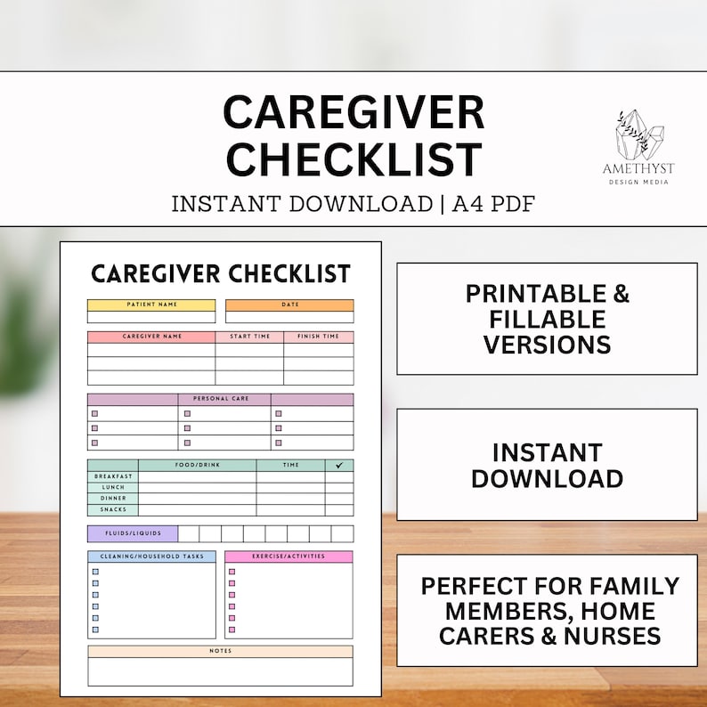 Caregiver Checklist Printable | Caregiver Daily Log | Caregiver Daily ...