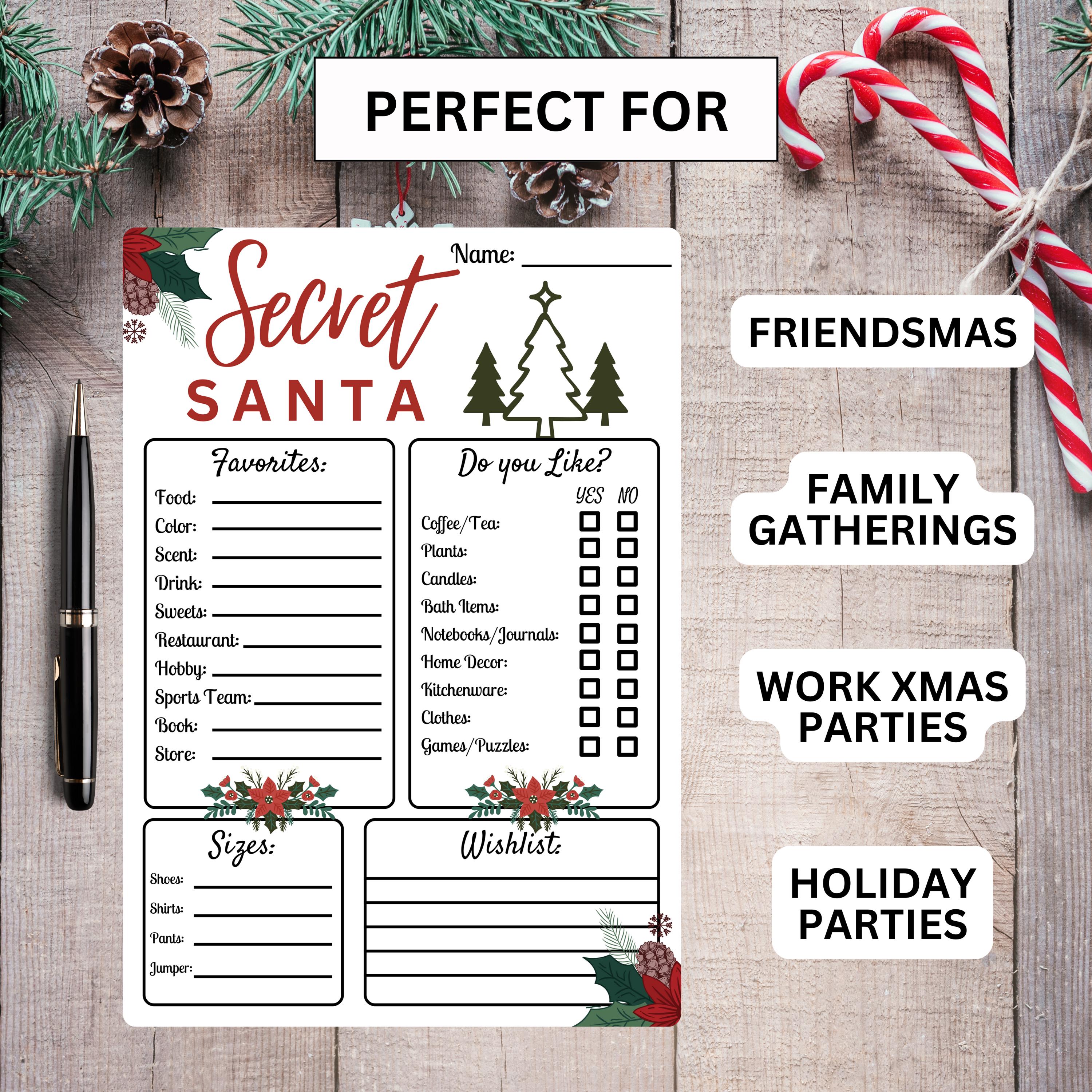 Printable Secret Santa Questionnaire | Christmas Survey | Adult ...