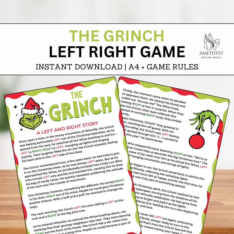 Grinch Left Right Printable Story Game - Etsy