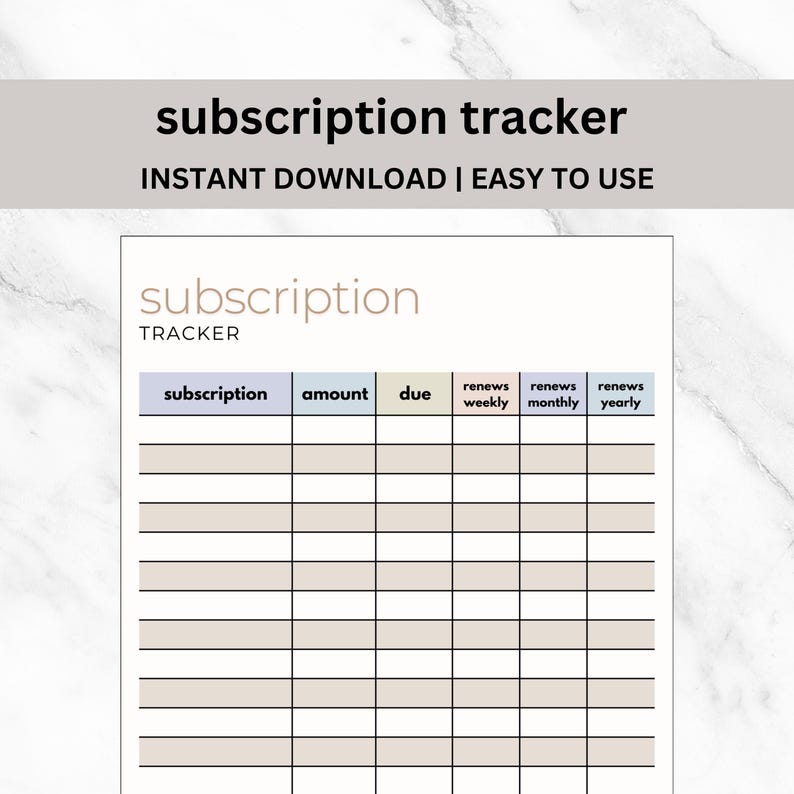 Subscription Tracker Printable | Subscription Log | Membership Tracker ...