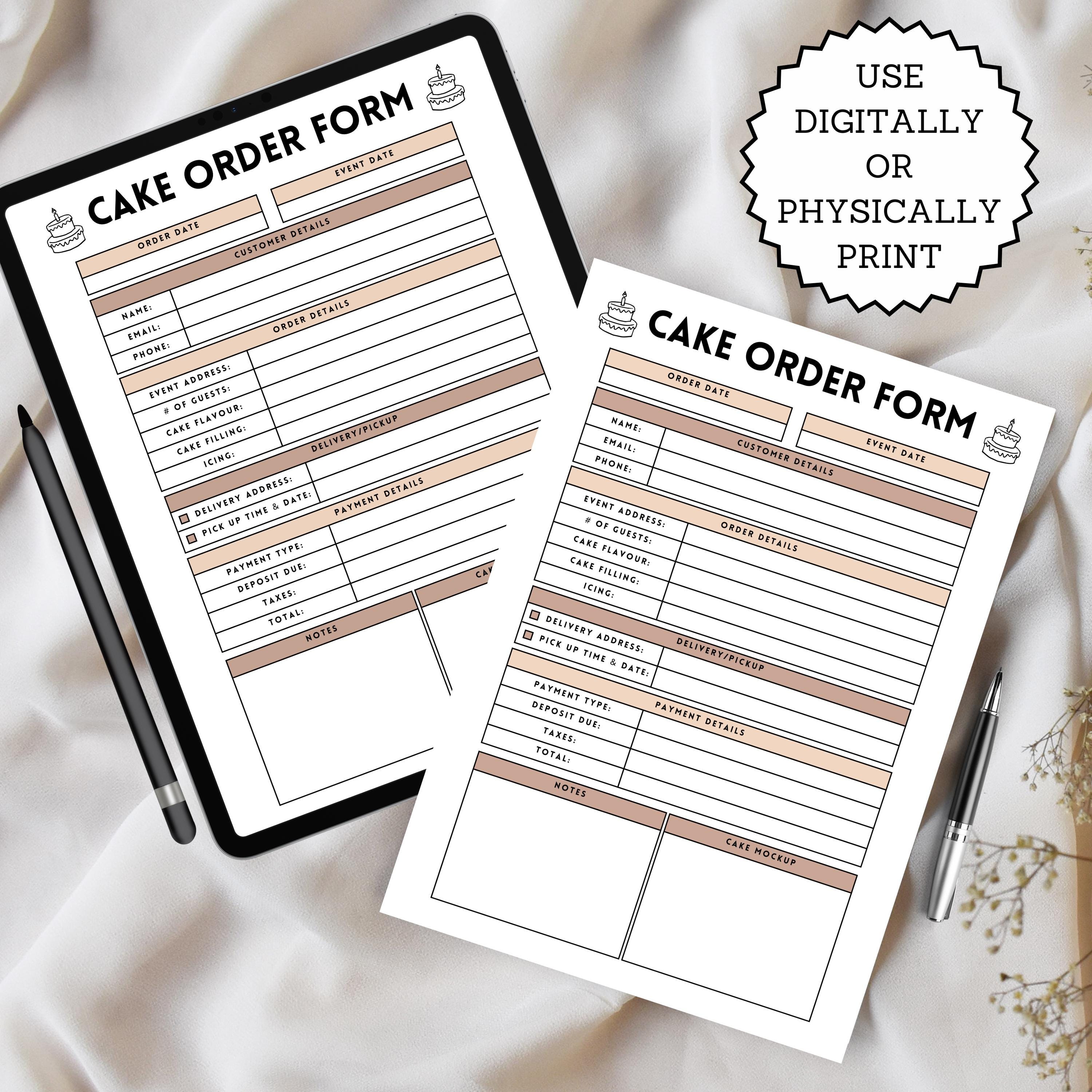 Cake Order Form Template | Cake Order Invoice | Bakery Order Form ...