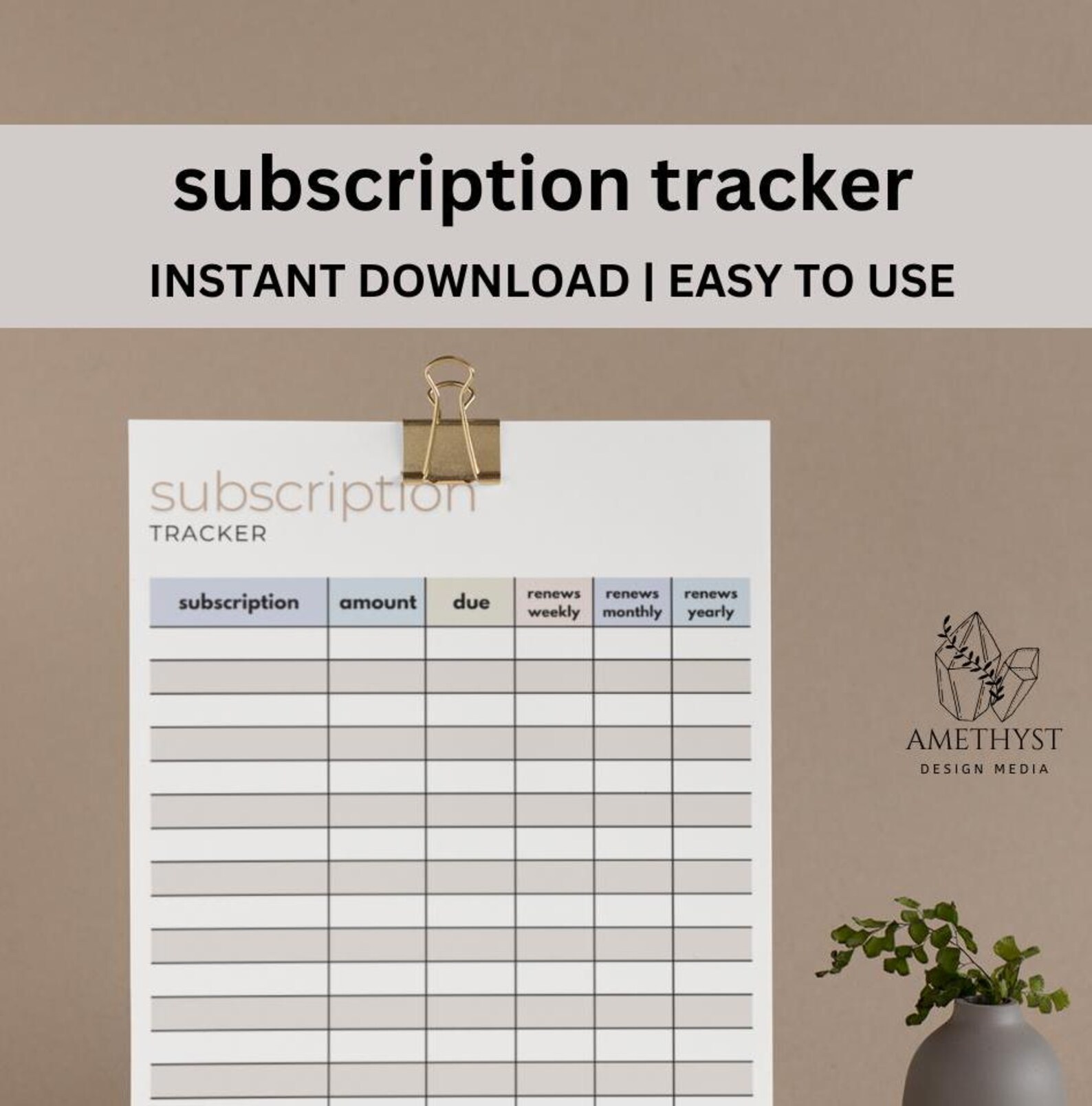 Subscription Tracker Printable | Subscription Log | Membership Tracker ...