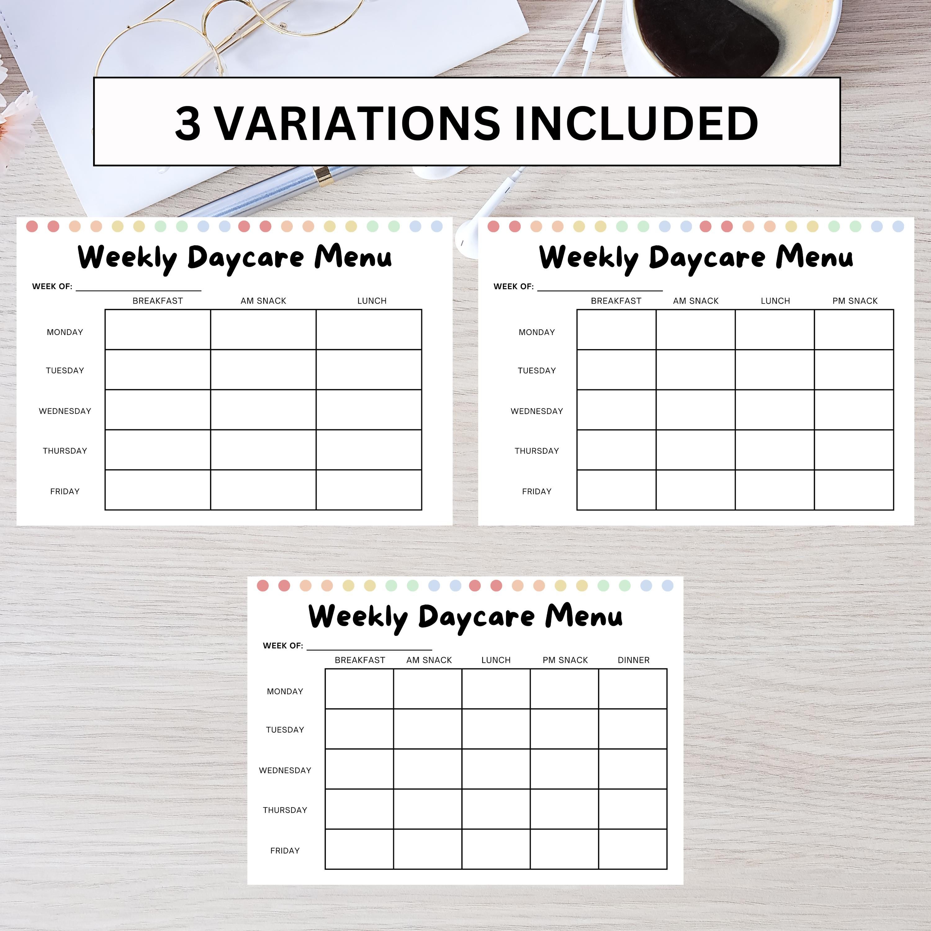 Daycare Weekly Menu | Daycare Meal Plan | Family Meal Planner | Home ...